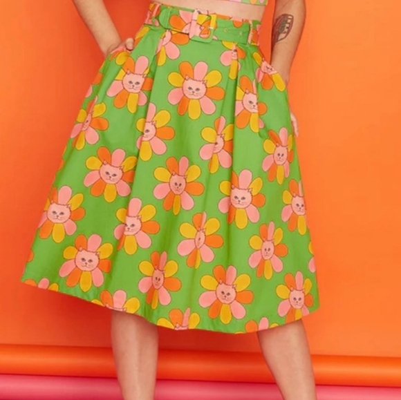 Modcloth | Skirts | Modcloth X Marisol Muro Properly Preened Cat Floral ...